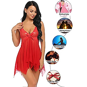 Avidlove Womens Red Babydoll Lingerie for Women Valentines Day Lingerie Negligee Lingerie Red L