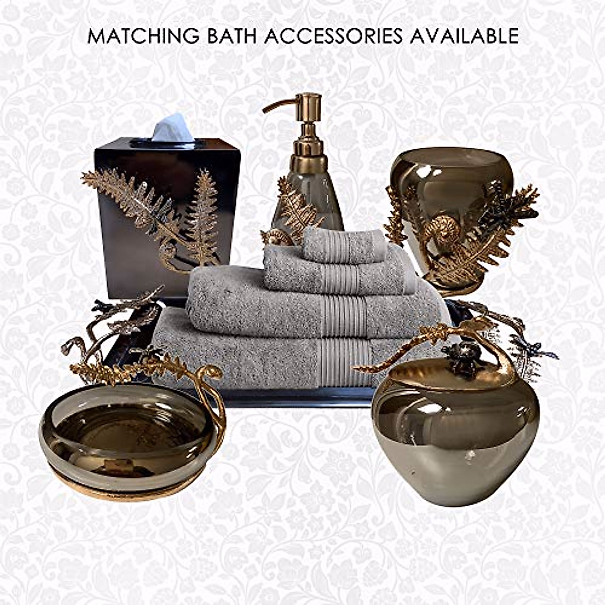 Cotton Jar with Lid in Glass and Metal for Bathroom Decor Cotton SwabHolder, Q-Tip Container Bath Accessory (Fern)