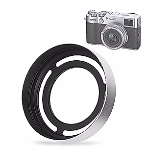 GOSHYDA Camera Lens Hood,Beautiful Appearance Hollow, Metal Compact Detachable, 52mm, with Centre Pinch Lens Cap, for Fuji X10/X20/X30(Silver)