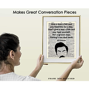 Positive Affirmations Wall Decor for Kids: "Give a Man a Fish" Ron Swanson 8x10 Inspirational, Motivational Poster & Motivational Wall Art Office Decor for Men & Women