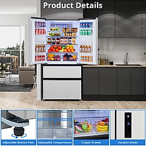 French Door Refrigerator, 33" & 18.8Cu.Ft Counter Depth French Refrigerator, 4-Door Stainless Steel Refrigerator w/6.5Cu.Ft Freezer Capacity, Kitchen Fridge w/Digital Temperature Control Auto Defrost