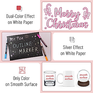 Mr. Pen- Double Line Outline Markers, 10 Colors, Shimmer Markers, Outline Markers Self-Outline Metallic Markers, Outline Pens, Metallic Outline Markers, Craft Pens, Outline Marker