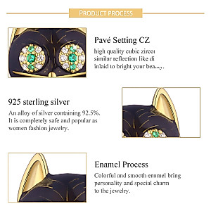 FOREVER QUEEN Black Cat Charm in 925 Sterling Silver with Black Enamel& 5A Zircon for Bracelet Necklace, Animal Head Bead Charm- Your Lucky Cat Women Men Boys Gifts