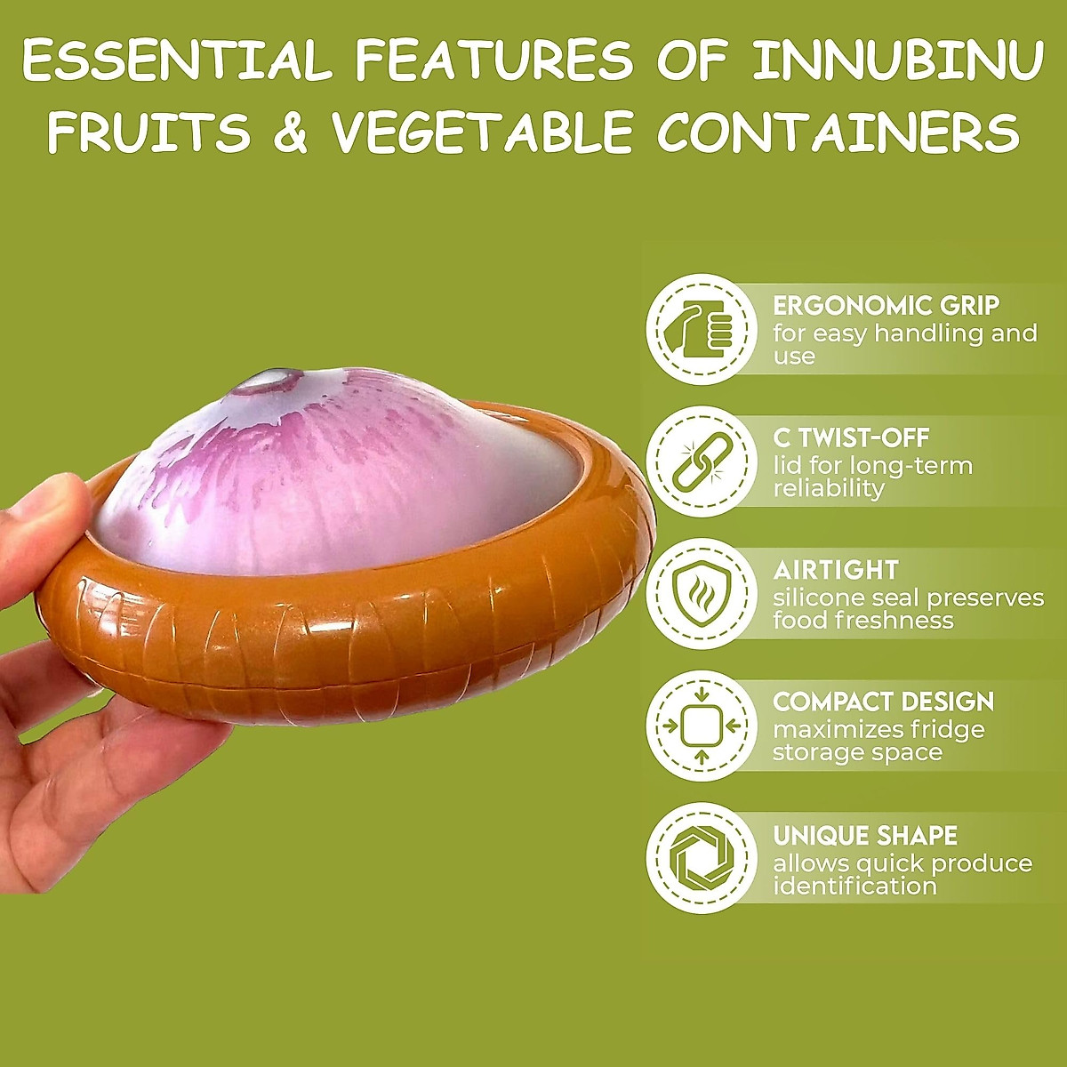 Non Slip Silicone Fruit and Vegetable Storage Containers For Fridge, Garlic Holder, Ideal for Avocado, Tomato, Onion, Lemon Halves | Herb Saver with Anti-Oxidation Design | Reusable Produce Saver 4pcs