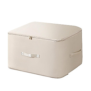 1 Pcs Self Compression Organizer Portable Dorm Moving Bags Storage Tote for Space Saving, Packaging Cube Bedding Storage Bag for Comforters Blankets Bedding Clothes, Beige Medium