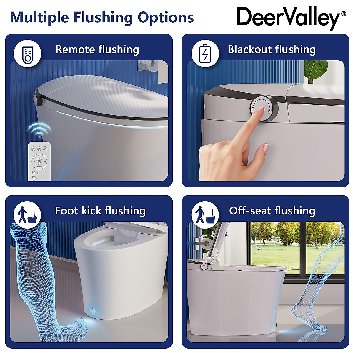 Smart Toilet, DeerValley Tankless Toilet with Bidet Built in Chair Height One Piece Smart Bidet Toilet 1.28GPF Auto Flush,Foot Kick,Blackout Flush,Remote Control Modern Toilets for Bathrooms DV-1S0019