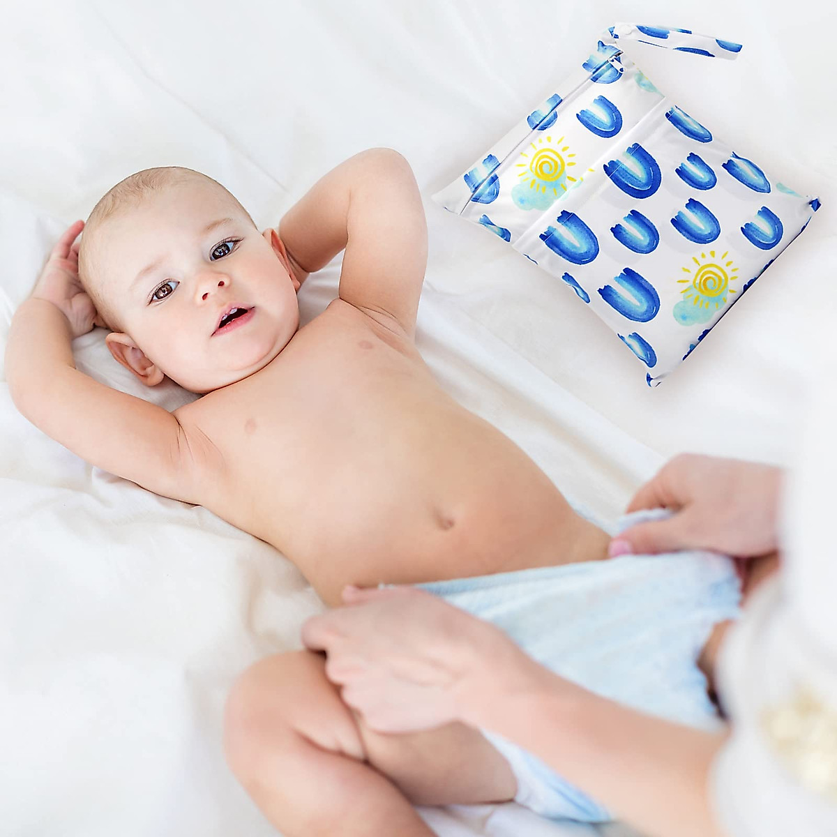 2 Pieces Wet Dry Bag Cloth Diaper with Two Zippered Pockets Waterproof ReusableW Travel Beach Pool Daycare Soiled Baby Items Yoga Gym（12in x 14.5in）, Rainbow Color (KKBB1003)