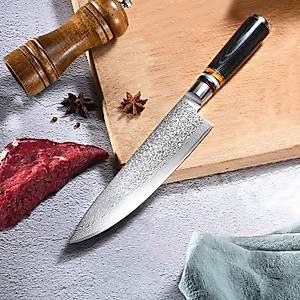 YAIBA Chef Knife 8 Inch Damascus Japanese Knife VG10 Stainless Steel, Razor Sharp Kitchen Cooking Knife with Ergonomic Handle- Sheath & Gift Box, Superb Edge Retention, Stain & Corrosion Resistant