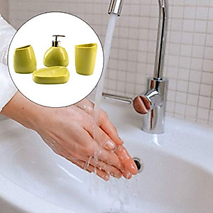 Beavorty Bathroom Accessories Set 4Pcs Acrylic Soap Dish Toothbrush Holder Tumbler Lotion Shampoo Dispenser for Farmhouse Bathroom Decor Green