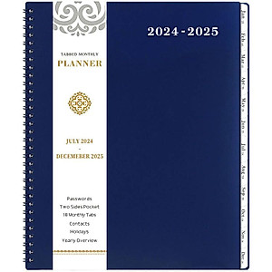2024-2025 Monthly Planner - Monthly Planner/Calendar 2024-2025, Jul. 2024 - Dec. 2025, 9'' x 11'', 18 Months Planner, Sticky Tabs, Back Pocket - Navy