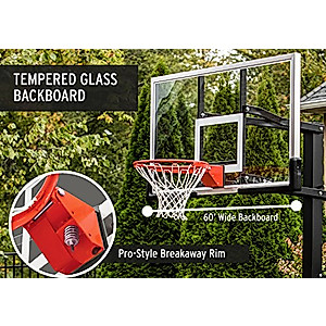 Silverback 60" In-Ground Basketball System with Adjustable-Height Tempered Glass Backboard and Pro-Style Breakaway Rim