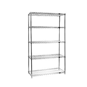 Quantum WR74-2436C-5 Wire Shelving Starter Kit, 36"W x 24"D x 74"H, 600 lbs Capacity, Carbon Steel, Chrome, NSF