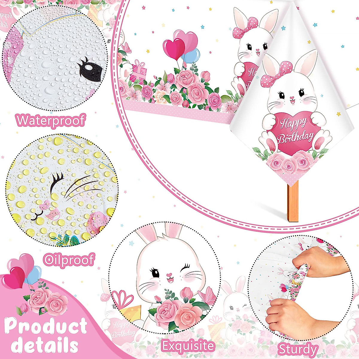 3 Pcs Easter Bunny Party Supplies Tablecloth Bunny Plastic Table Covers Floral Pastel Table Cloth Bunny Themed Birthday Decorations for Girl Boy Birthday Spring Baby Shower Party Supplies Gifts