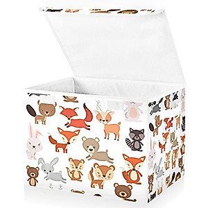 innewgogo Animals Fox Dog Storage Bins with Lids for Organizing Closet Organizers with Handles Oxford Cloth Storage Cube Box for Cat Toys