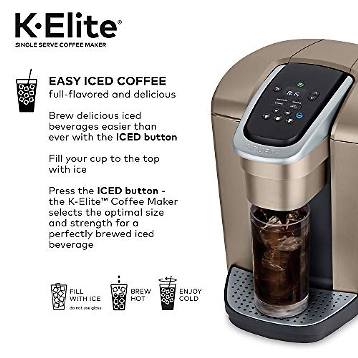 Keurig K-Elite Single Serve K-Cup Pod Coffee Maker, Brushed Gold