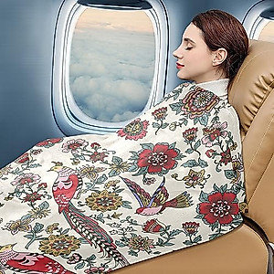 Joko Ivery Flowers Birds Premium Soft Travel Blanket Pillow Airplane Blanket with Hand Luggage Belt & Backpack Clip Travel Essentials 2 in 1 for Office Home Airplane Car