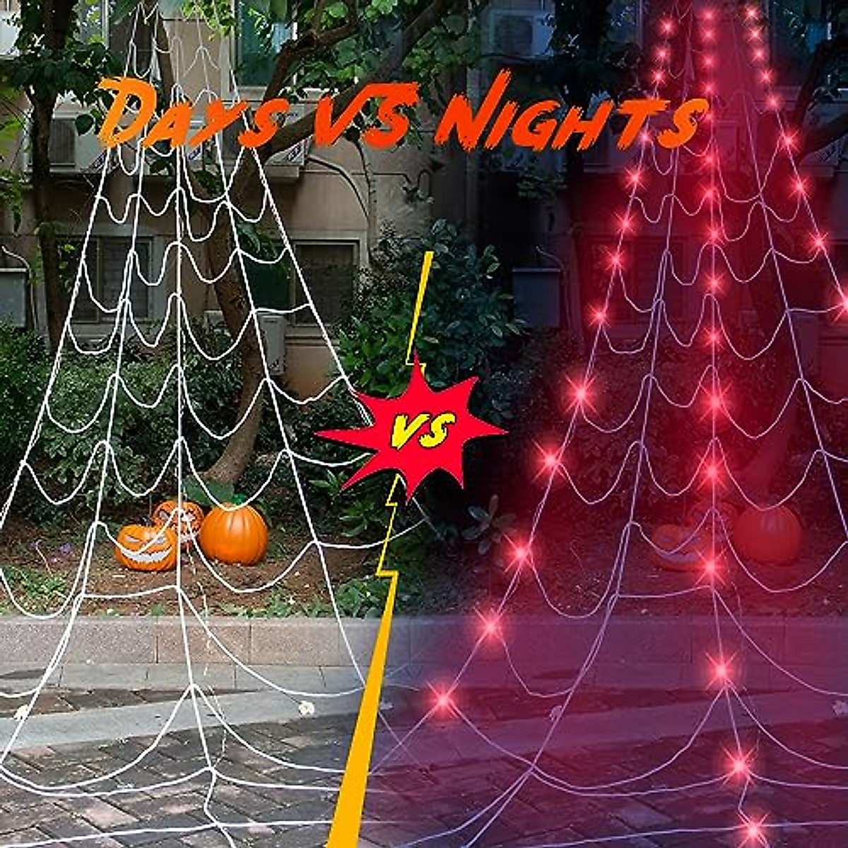 Halloween Decorations Outdoor 270'' Triangular LED Light Up Spider Web, Halloween Decor Indoor Clearance for Home Outside Yard Costumes Party Haunted House Garden Lawn