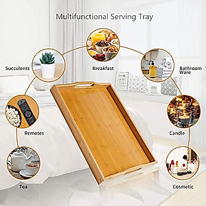 WINIAER Trays for Eating, 2 Pack Bamboo Serving Tray with Handles, Breakfast Tray for Eating On Bed Food Dinner Parties Restaurants, 2 Size