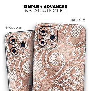 Design Skinz Rose Gold Lace Pattern 14 - DesignSkinz Protective Vinyl Decal Wrap Skin Cover Compatible with The Apple iPhone 12 Pro (Full-Body, Screen Trim & Back Glass Skin)