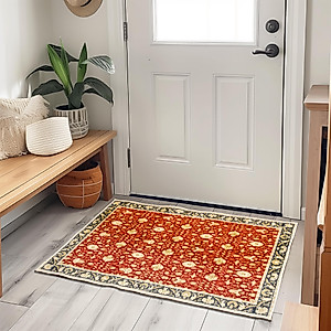 Super Area Rugs - 2X3 Non-Slip Washable Rug - Performance High Traffic Rug - Traditional Boho Rug for Doorway - Red/Navy, 2' x 3'