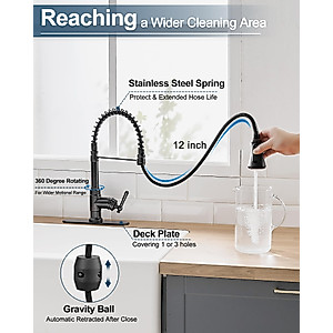 HOIGY Oil Rubbed Bronze Kitchen Faucet 3 Hole or 1 Hole, 3-Function Pull-Down Sprayer Kitchen Faucets, Sink Faucet Kitchen, Single Handle Spring Kitchen Sink Faucet with Deck Plate for Farmhouse