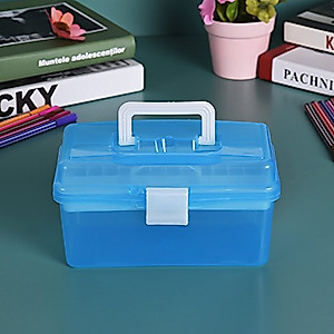 mewmewcat art box with handle,Clear Plastic Art Storage Box Watercolor Oil Painting Supplies Multipurpose Case Portable for Artists, Blue
