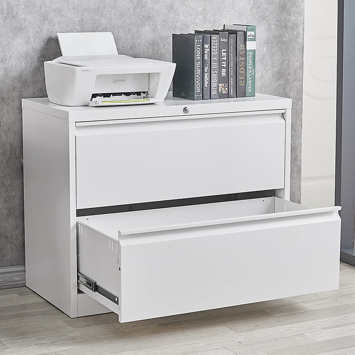 Rophefx Lateral File Cabinet 2 Drawer, Metal Storage File Cabinet with Lock, Mordern File Cabinet, Cabinet for Legal/Letter A4 Size and Office Home, Steel, White