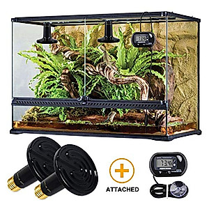 2-Pack 100W Ceramic Heat Lamp with 1-pcs Digital-Thermometer, Infrared Heat Emitter Bulbs for Reptiles, Amphibians, Chicken Brooder Coop Lizard Turtle Snake Aquarium, No Light No Harm, ETL Listed