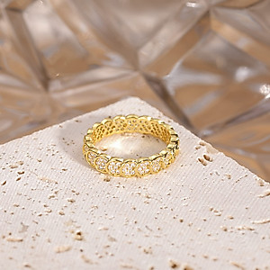 SHINYSO 14K Gold Plated Wedding Bands for Women Cubic Zirconia Round Eternity Engagement Promise Rings for Her Size 6
