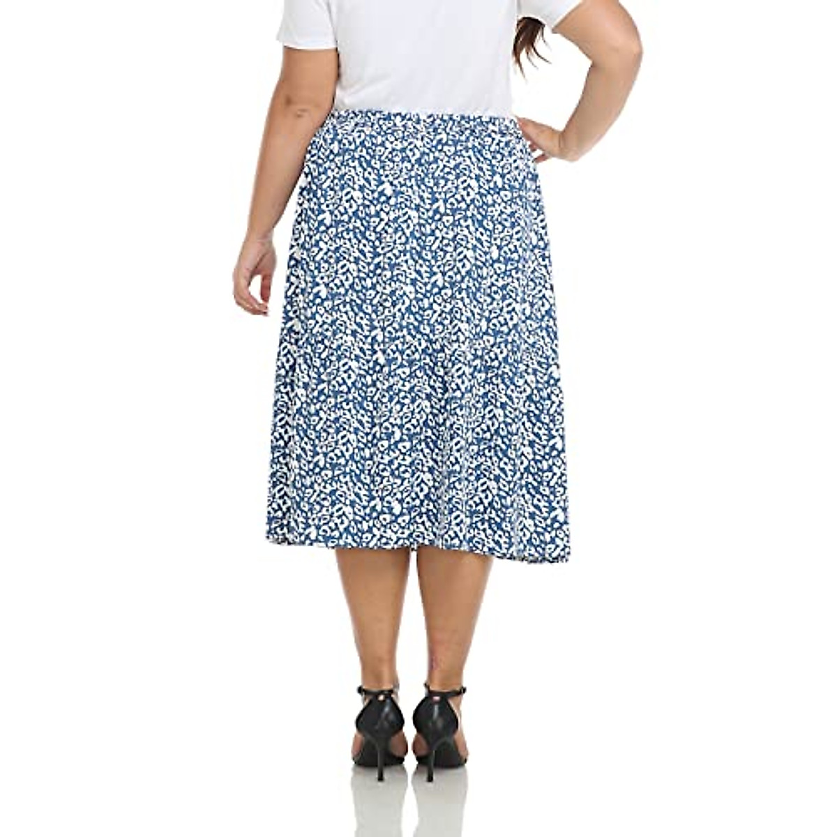 Classic Plus Size Skirts for Women Stretch Pleated Midi Skirt (2X,Leopard)