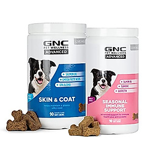 GNC for Pets Advanced Allergy Bundle Dog Supplements - Skin & Coat Dog Supplements and Seasonal Immune Support Dog Supplements - 90 Count Dog Chew, Dog Allergy Supplement, Dog Immune Supplement