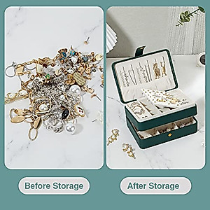 BUTI4WLD Travel Jewelry Organizer, PU Leather Small Jewelry Organizer for Women Girls, 2 Layers Portable Travel Jewelry Case for Stud Earrings, Rings, Necklaces, Bracelets (Green+Small)