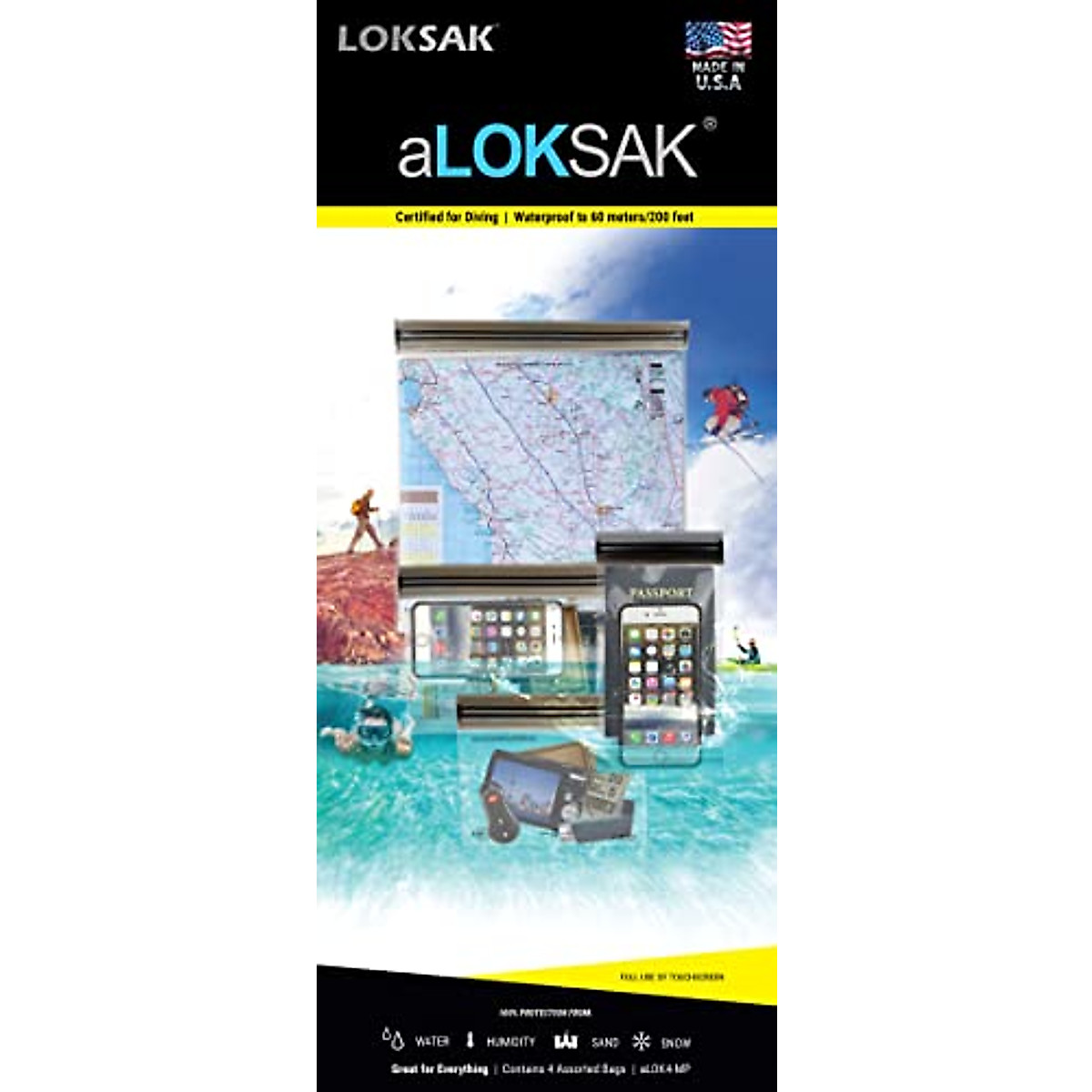 LOKSAK - aLOKSAK Medium Multi-Pack Waterproof Dry Bags - Airtight Underwater Pouch - Touch Screen Compatible - Diving Certified (4 Pack)