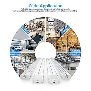 Ensenior 4 Pack Linkable LED Utility Shop Light, 4 FT 4400lm, 36W Equivalent 280W, 5000K Daylight, 48 Inch Integrated Fixture for Garage&Workbench, Surface or Hanging Mount, White, ETL Certified