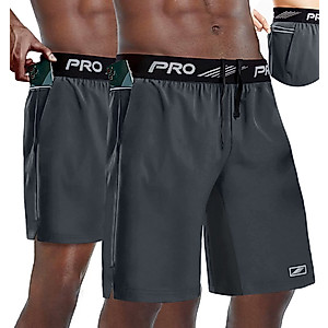 ACESHIP 2 Pack Workout Running Shorts Quick Dry Athletic Shorts 5" and 9" Lightweight Gym Shorts with Zipper Pockets Gray