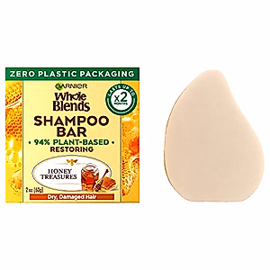 Garnier Whole Blends Honey Treasures Restoring Shampoo Bar for Dry, Damaged Hair, Zero Plastic Packaging, Free of Preservatives, Silicones, Soap, & Dyes, with Sustainably Sourced Honey & Beeswax, 2 Oz
