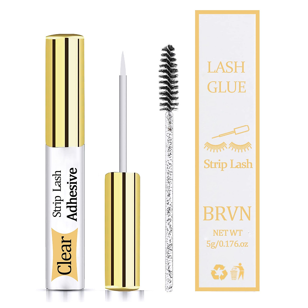 Clear Eyelash Glue for False Lashes,Waterproof Eye Lash Glue Suitable for Sensitive Eyes,Latex-Free,Super Strong Hold Lash Adhesive 0.176oz(Clear)