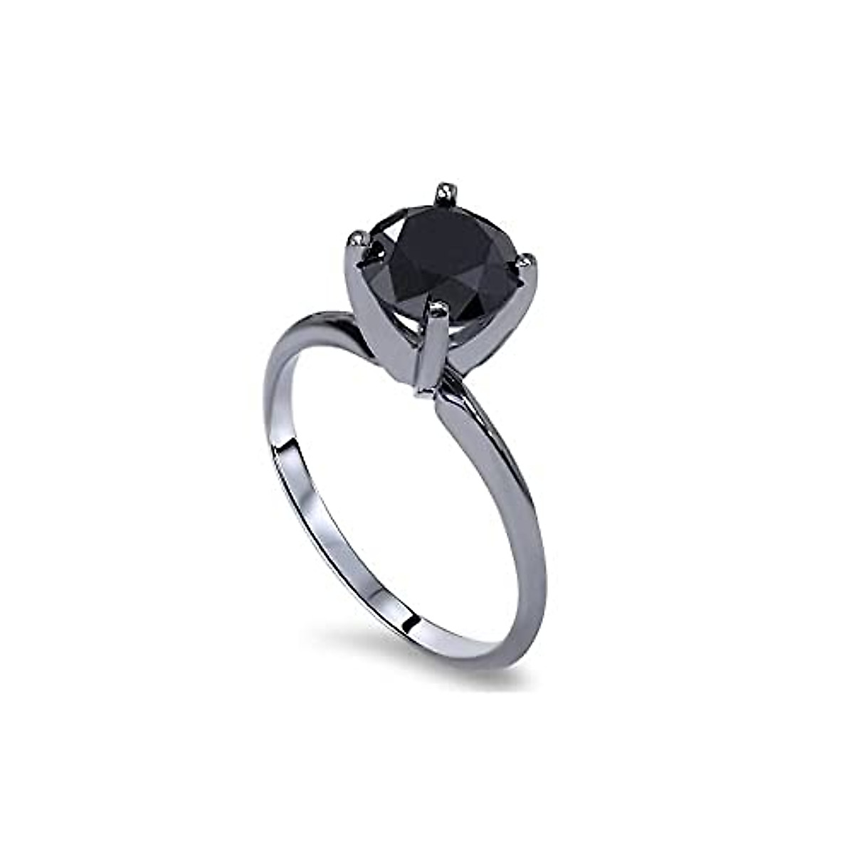3ct Black Diamond Solitaire Engagement Ring 14K Black Gold - Size 7.5