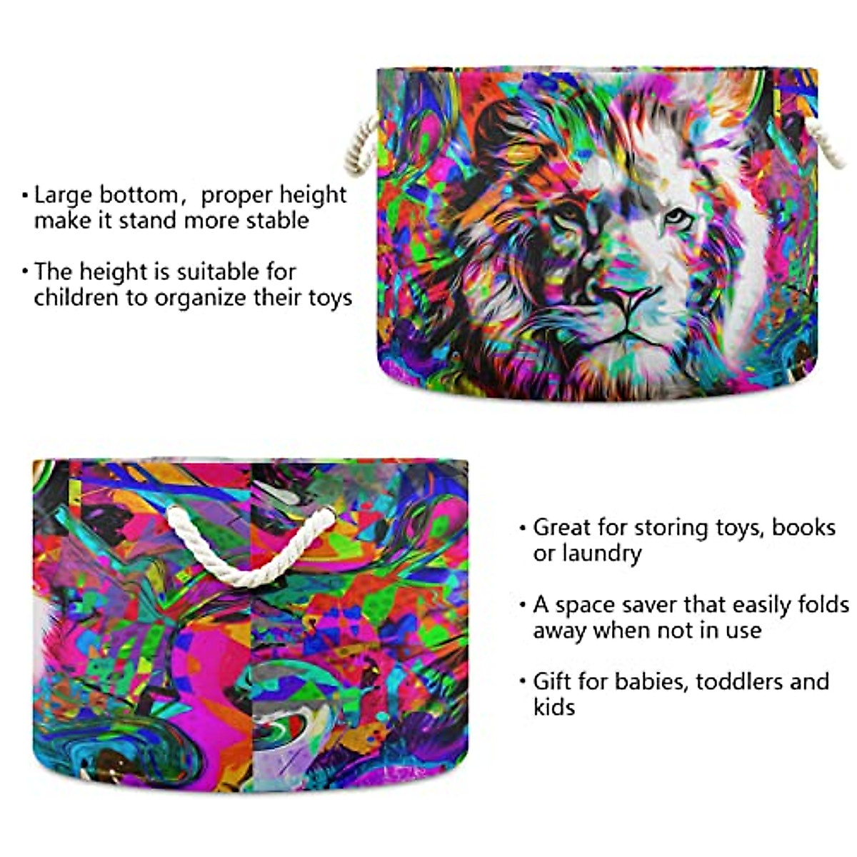 xigua Cotton Rope Basket Colorful Lion-1 Baby Laundry Basket Blanket Kids Toy Storage Basket Glove Box