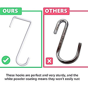 JOYSEUS 12pcs Vinyl Fence Hooks, 2 x 6 Inches Patio Hooks, White Powder Coated Steel Fence Hooks Hangers for Hanging Plants, Lights, Pool Equipment…