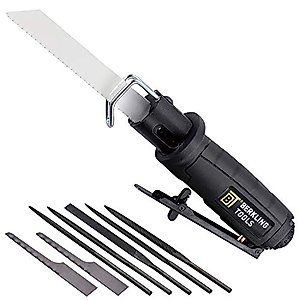 Berkling Tools 7102 Compact Low Vibration Air Saw/Air File with 8 pcs Blade Kit (3 Bi-Metal Saw Blades 18T 24T 32T and 5 Files) Multi-function Pneumatic Reciprocating Body Saw Air Powered Mini Tool