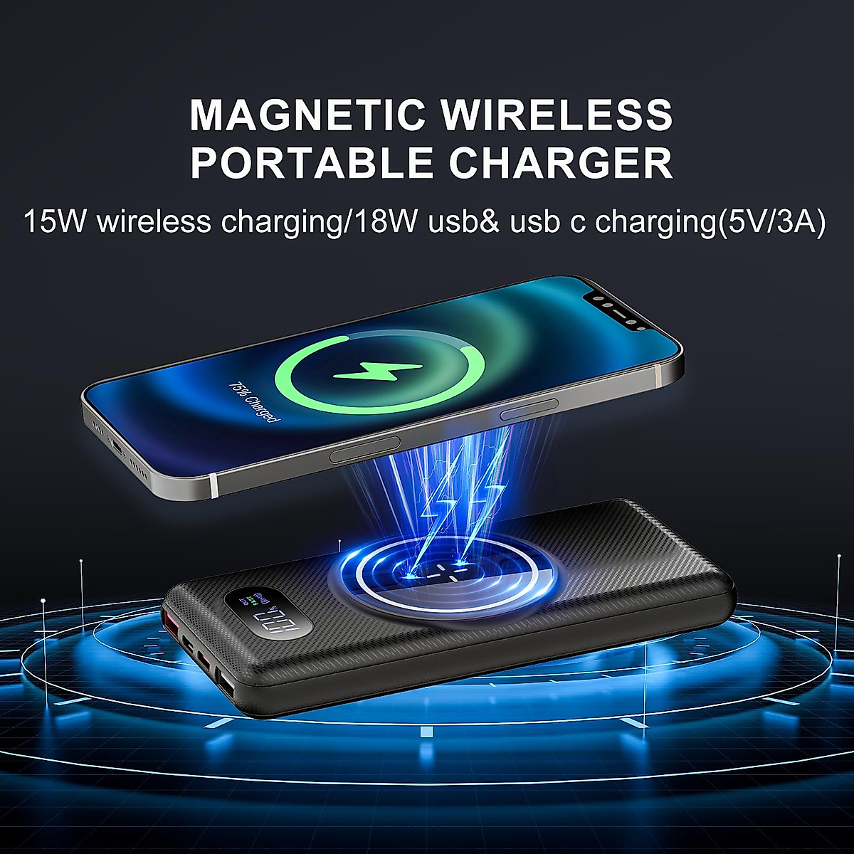 YUMGOOD Magnetic Power Bank for iPhone, 10000mAh Wireless Fast Charging Portable Charger, USB C PD 20W QC3.0 4Output Slim External Battery Pack for iPhone 15 14 13 12 Pro Max/Pro/Plus/Mini