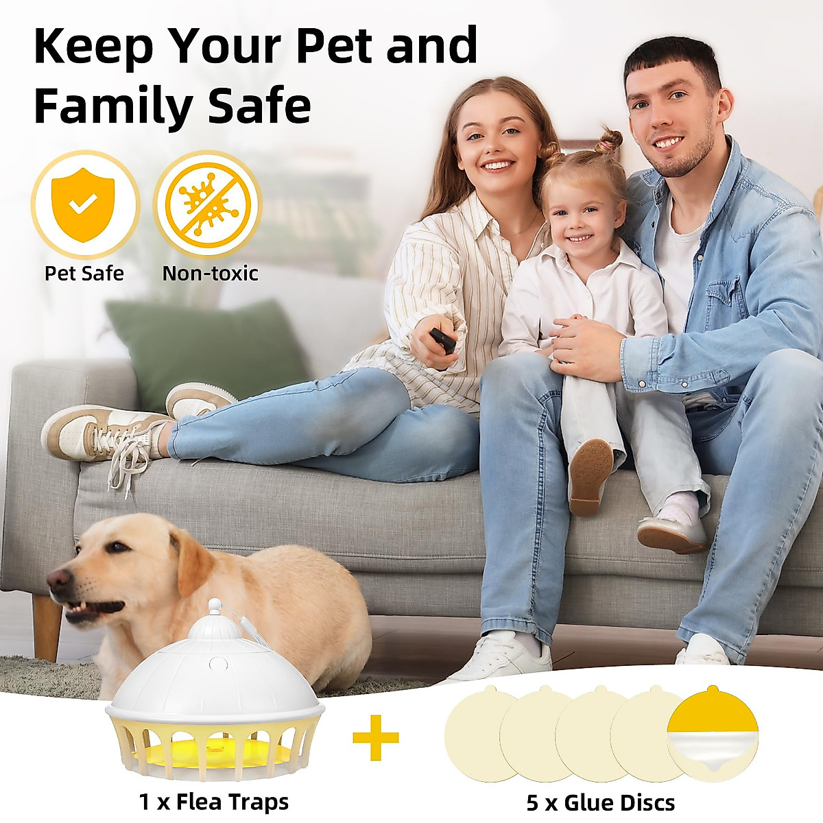 Upgraded Flea Traps for Inside Your Home,Flea Treatment with Light and 5 Flea Trap Refills,Flea Light Trap for Indoor,Flea Bombs for Home,Flea Killer Traps for Home, Friendly to Pets & Children
