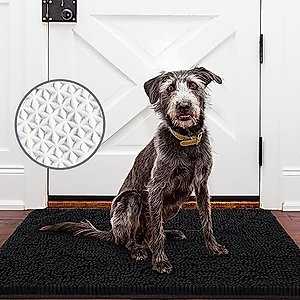 Ompaa Chenille Indoor Door Mat Entryway Rug, 36x24 Black, Super Absorbent Mud Mats for Dirty Dogs Paws & Muddy Shoes, Non Slip Welcome Floor Doormats for Home Front Back Door, Patio, Garage, Entrance