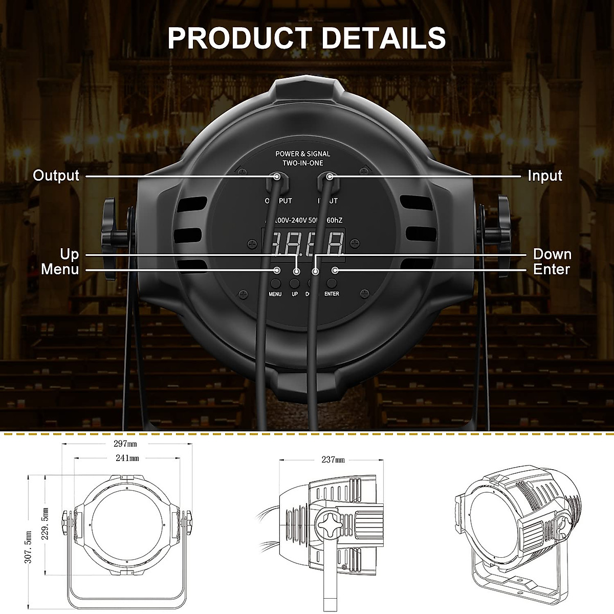 BETOPPER Stage Spotlight, 100W LED DMX Light, Warm & Cold White Spot Light COB Stage Lighting, Strobe Lighting for Church, Parties, Wedding, Theatre, Live Events, Stage etc.(4 Packs)