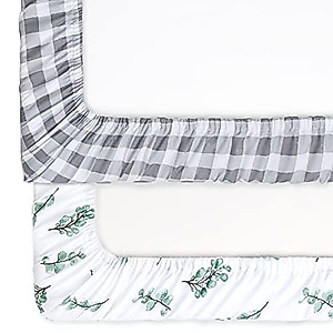 The Peanutshell Fitted Pack n Play, Playard, Mini Crib Sheets for Baby Boys or Girls | Unisex 2 Pack Set | Farmhouse Floral & Grey Plaid