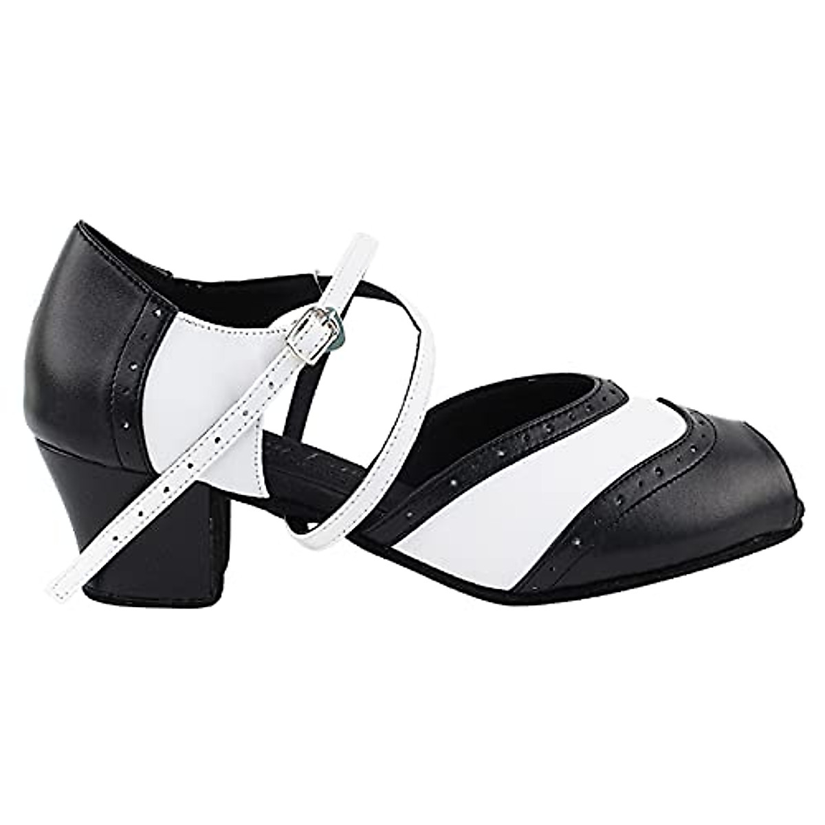 Very Fine Dancesport Shoes Very Fine Ladies Ballroom Salsa Latin Practice Dance Shoes C6035 & 2008 Black White Leather Low Heel Comfortable (C6035 1.6In Cuban Heel, Numeric_7)