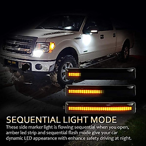 D-Lumina Sequential Switchback Side Mirror Reflector Turn Signal Lights Smoked Lens Compatible with 2009-2014 Fo-rd F150 and Raptor SVT, LED Mirror Marker Light White & Amber