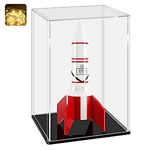 LANSCOERY Acrylic Display Case, Assemble Showcase Display Box for Collectibles, with Dustproof & Seamless Display Design, Compatible with Lego R2-D2 43217 75304 Collectibles 8x8x12inch Black Base