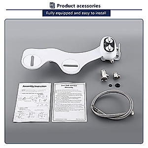 Bidet Toilet Seat Attachment, Non-Electric Self Cleaning Dual Nozzle (Posterior/Feminine Wash) Fresh Water Sprayer Bidet with Adjustable Water Pressure Switch and Mobile Phone Holder